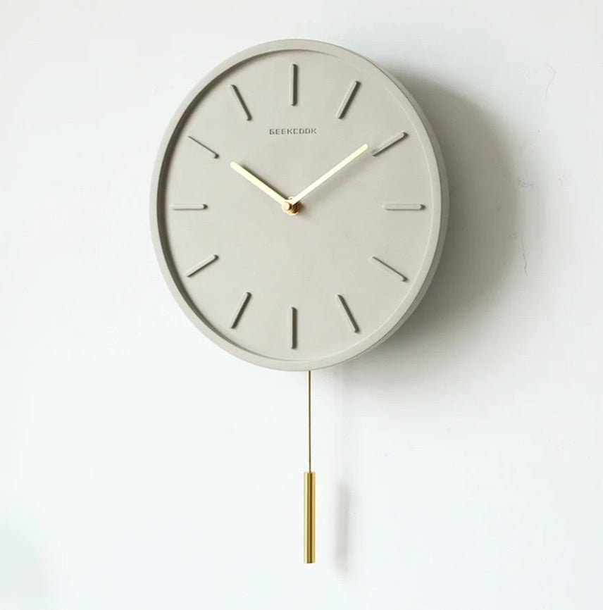 Cement Wall Clock | Metal Pendulum | Silent | Quartz Mechanism | Round – Nora Luxe