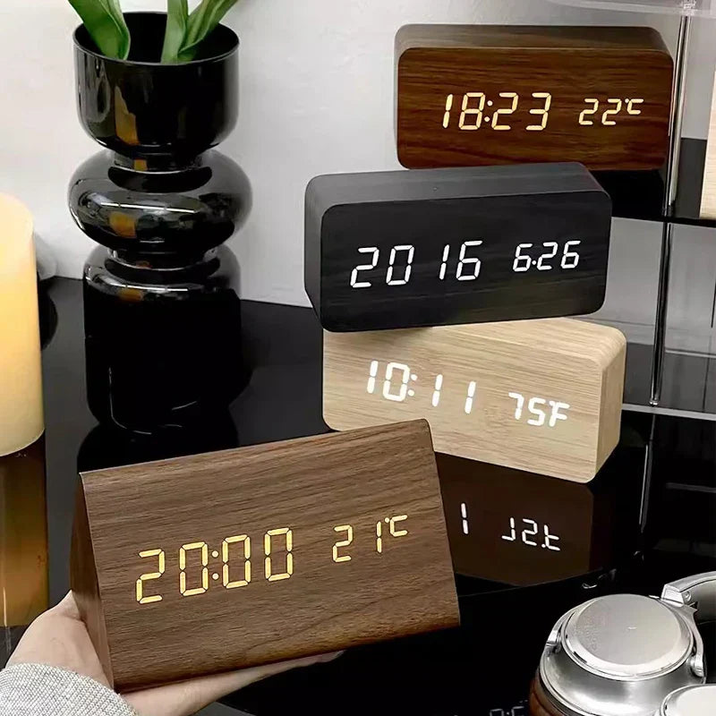 Digital Wooden Clock | LED Versatile Adjustable Temperature Display ...